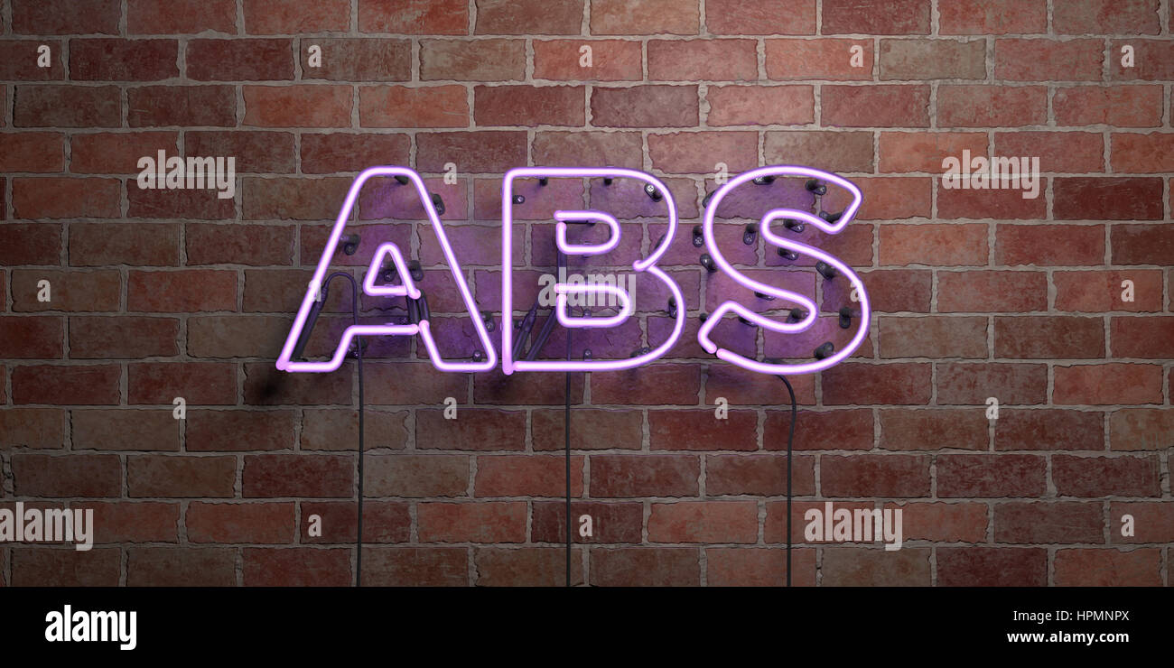 ABS - fluorescent Neon tube Sign on brickwork - Front view - 3D ...