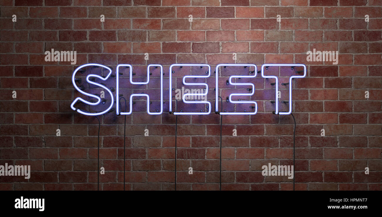 SHEET - fluorescent Neon tube Sign on brickwork - Front view - 3D ...