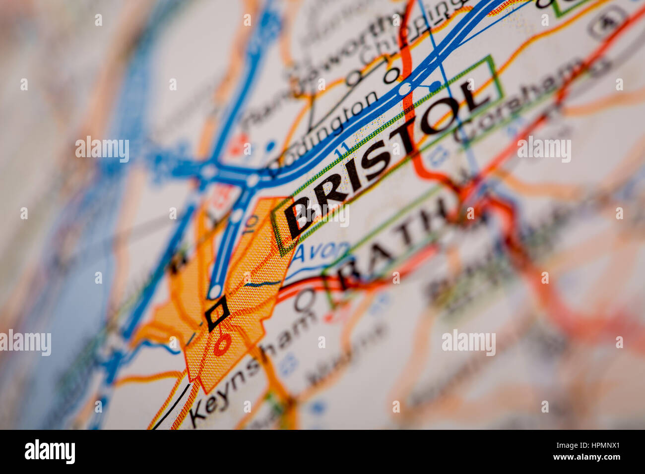 Map Photography: Bristol City on a Road Map Stock Photo - Alamy