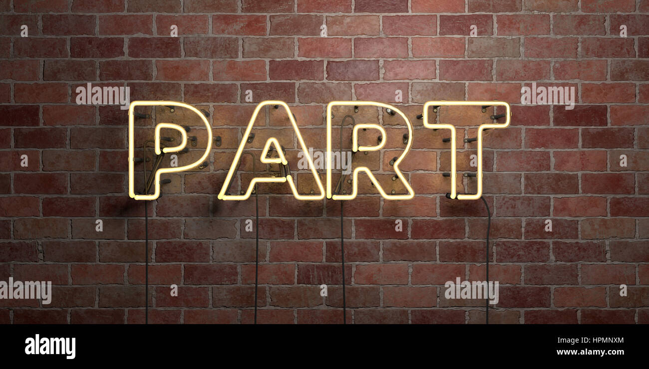 PART - fluorescent Neon tube Sign on brickwork - Front view - 3D ...