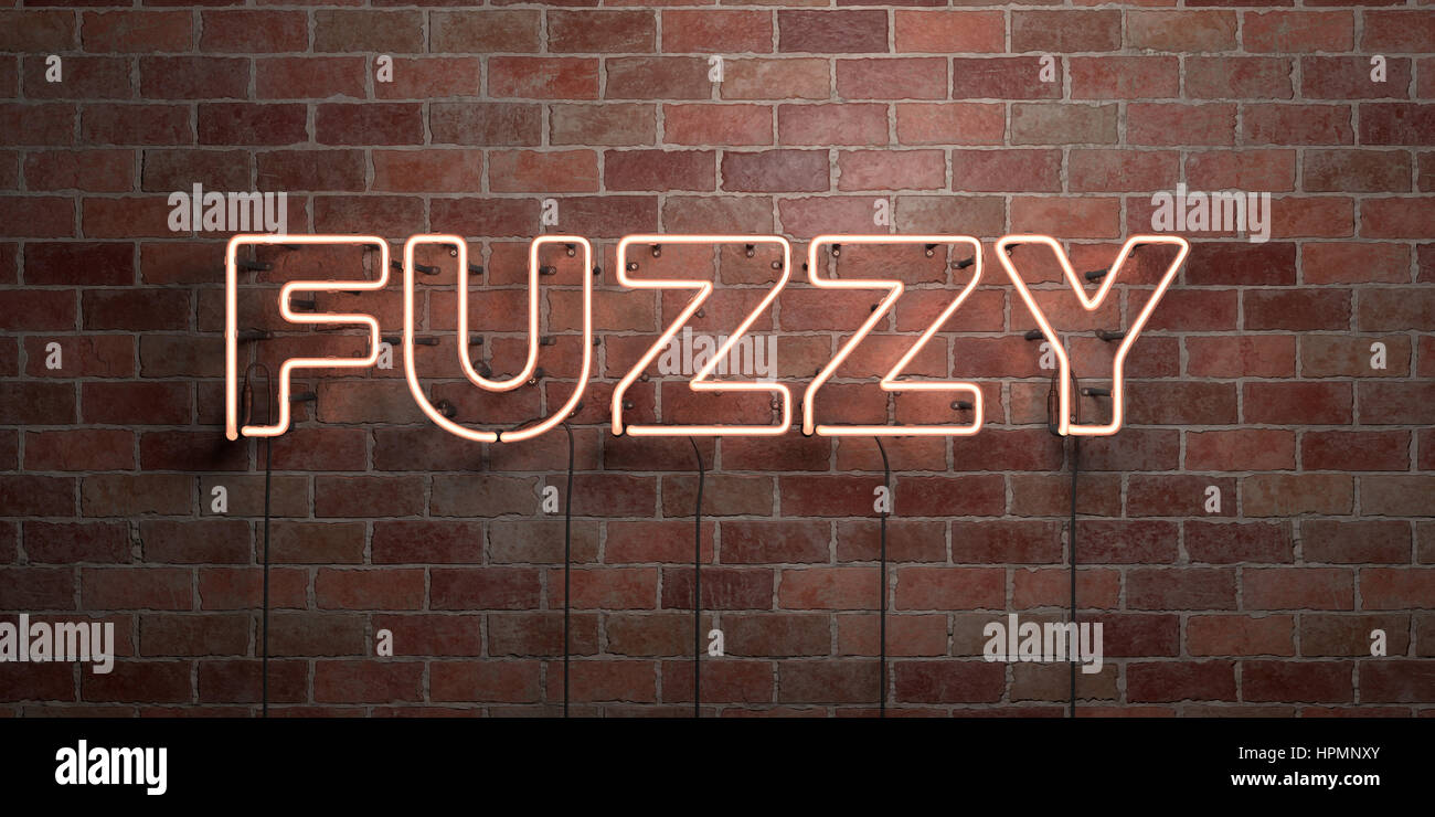 FUZZY - fluorescent Neon tube Sign on brickwork - Front view - 3D ...