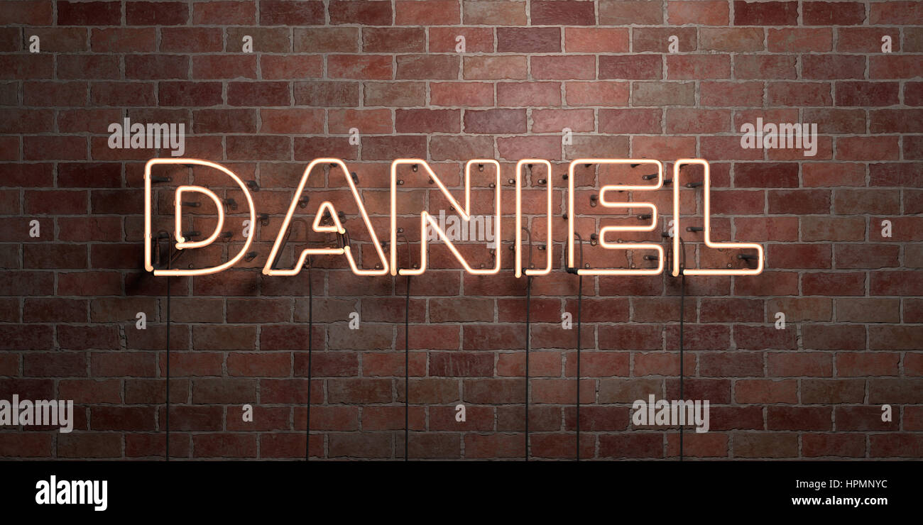 DANIEL - fluorescent Neon tube Sign on brickwork - Front view - 3D ...