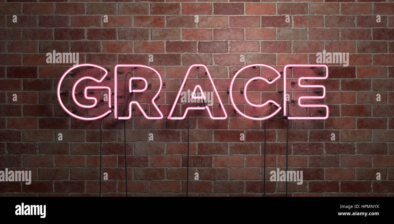 GRACE - fluorescent Neon tube Sign on brickwork - Front view - 3D ...