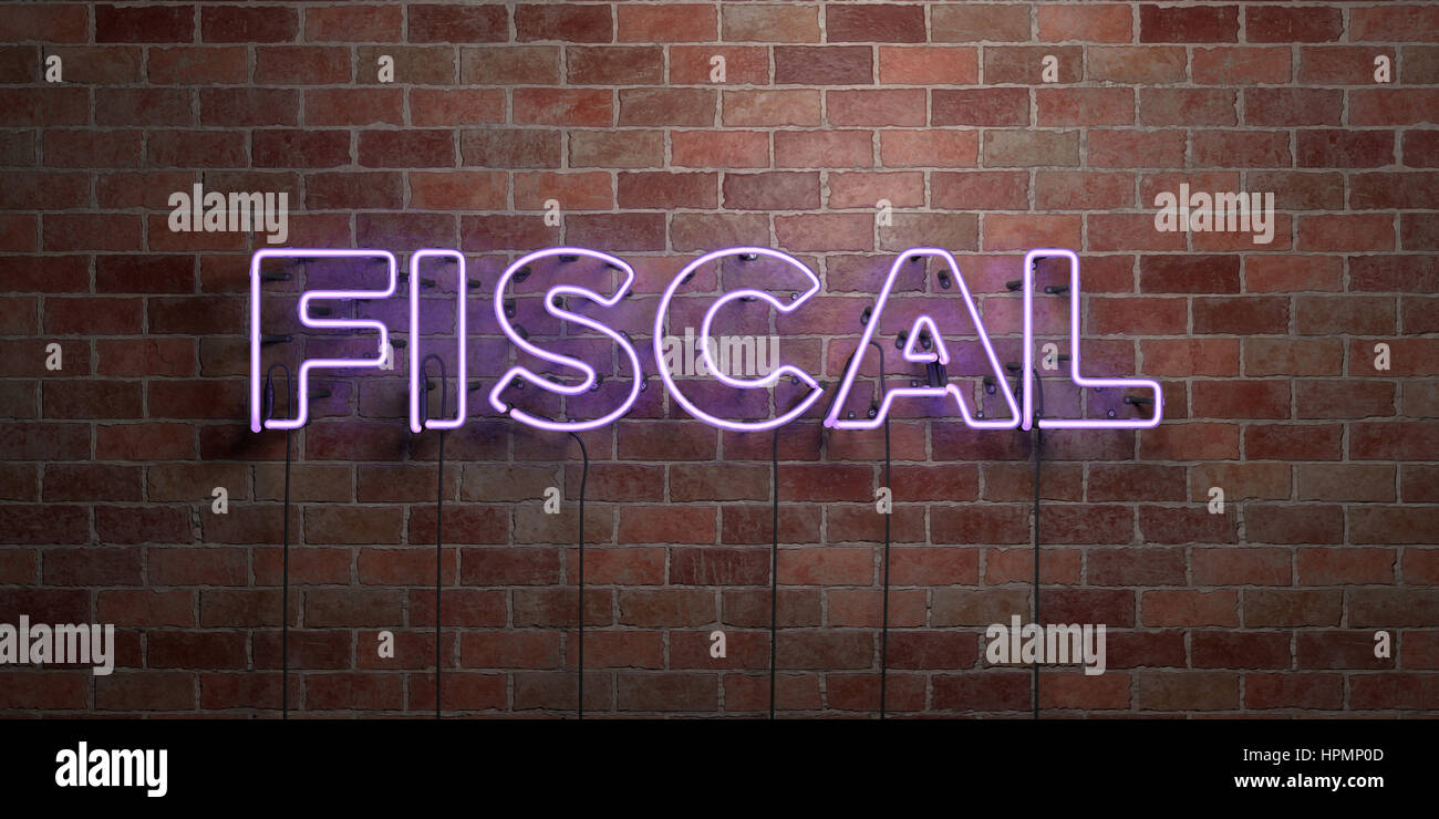 FISCAL - fluorescent Neon tube Sign on brickwork - Front view - 3D ...