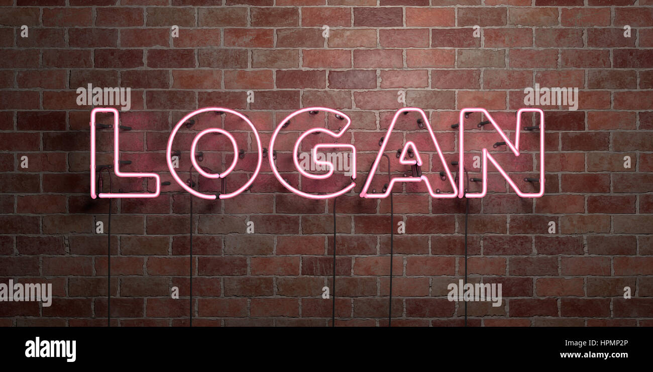 LOGAN - fluorescent Neon tube Sign on brickwork - Front view - 3D ...