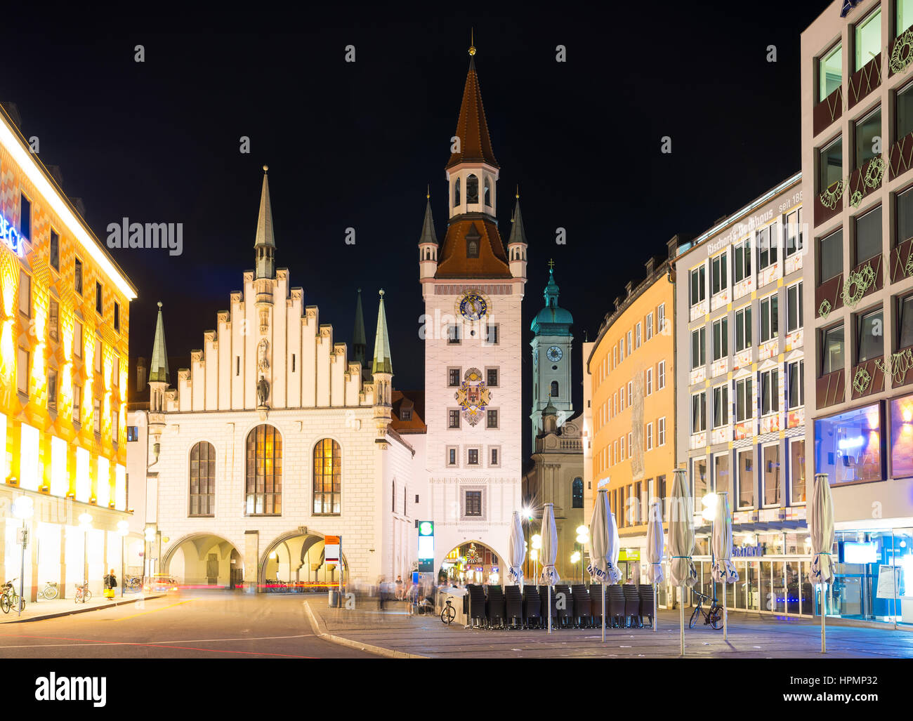 Marienplatz at night in Munich, Germany with old town hall and other ...