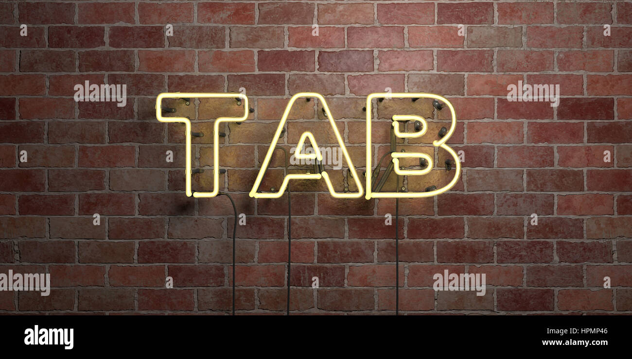 TAB - fluorescent Neon tube Sign on brickwork - Front view - 3D ...