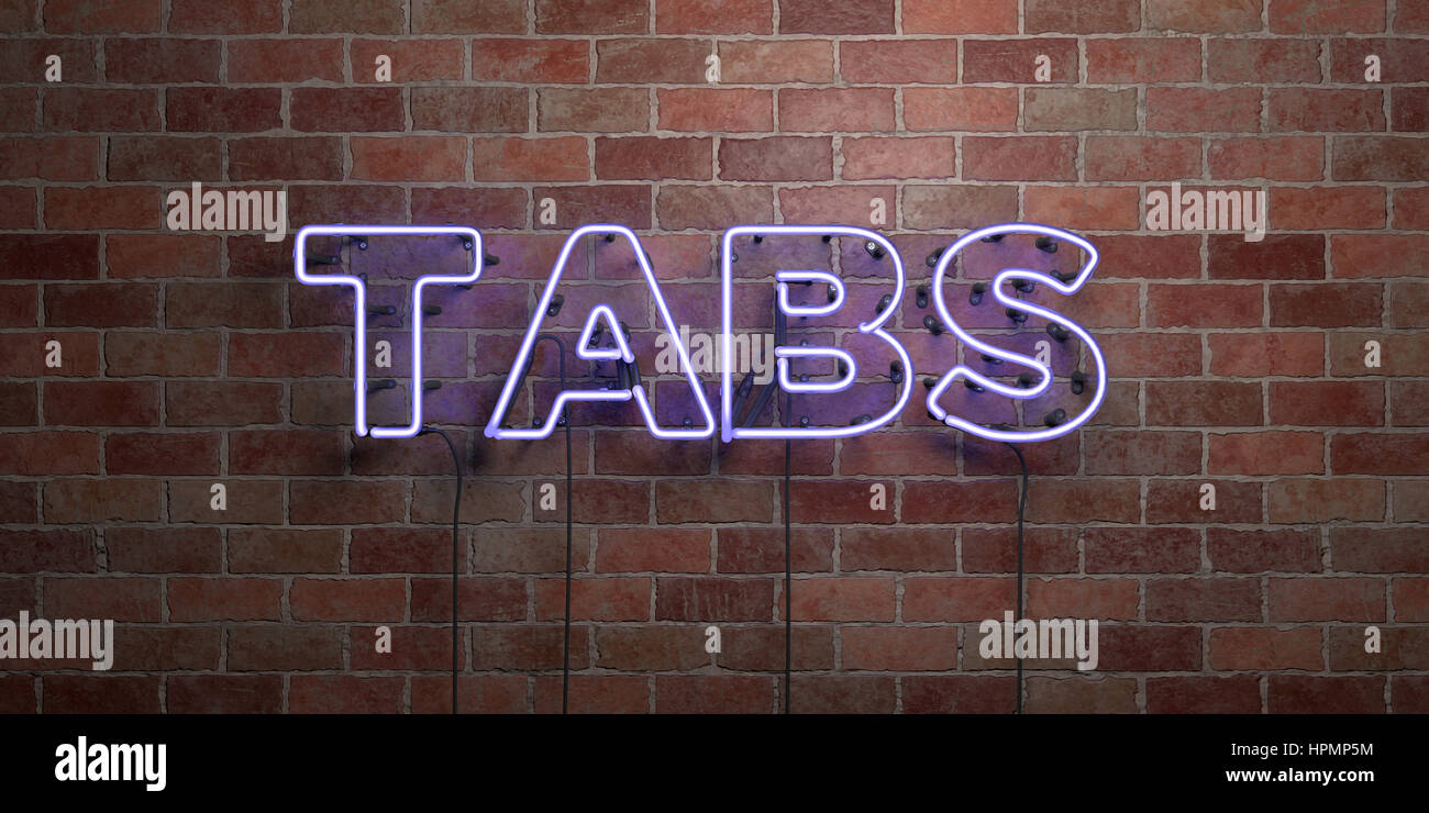 TABS - fluorescent Neon tube Sign on brickwork - Front view - 3D ...