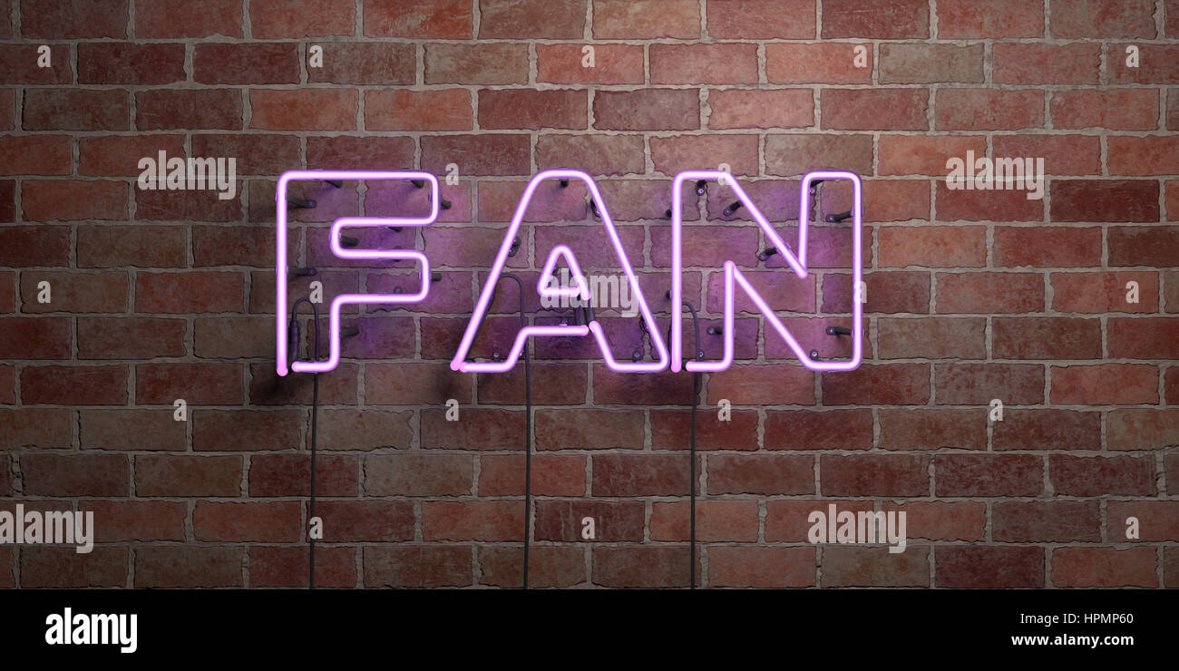 FAN - fluorescent Neon tube Sign on brickwork - Front view - 3D ...