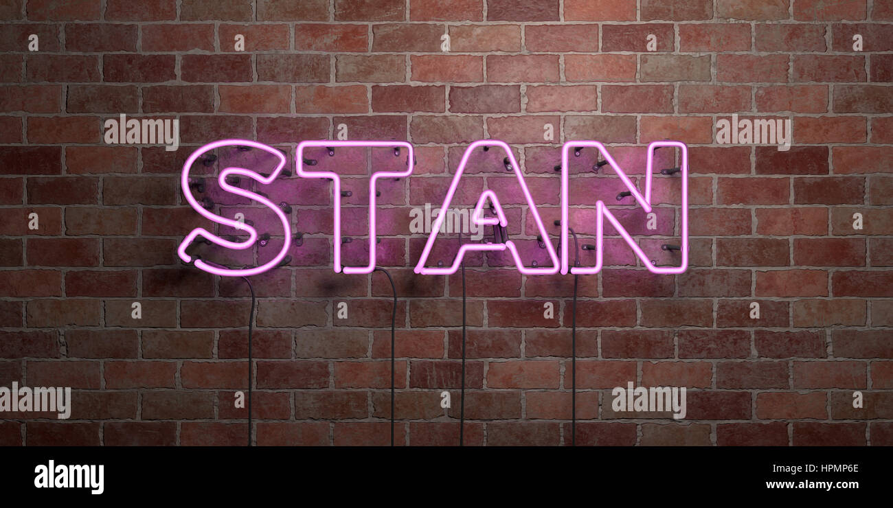 STAN - fluorescent Neon tube Sign on brickwork - Front view - 3D ...