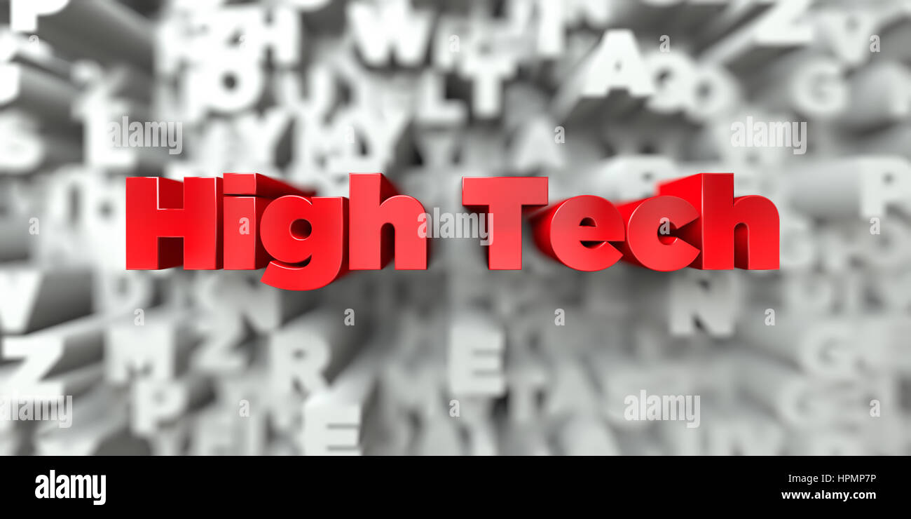 High Tech - Red text on typography background - 3D rendered royalty ...