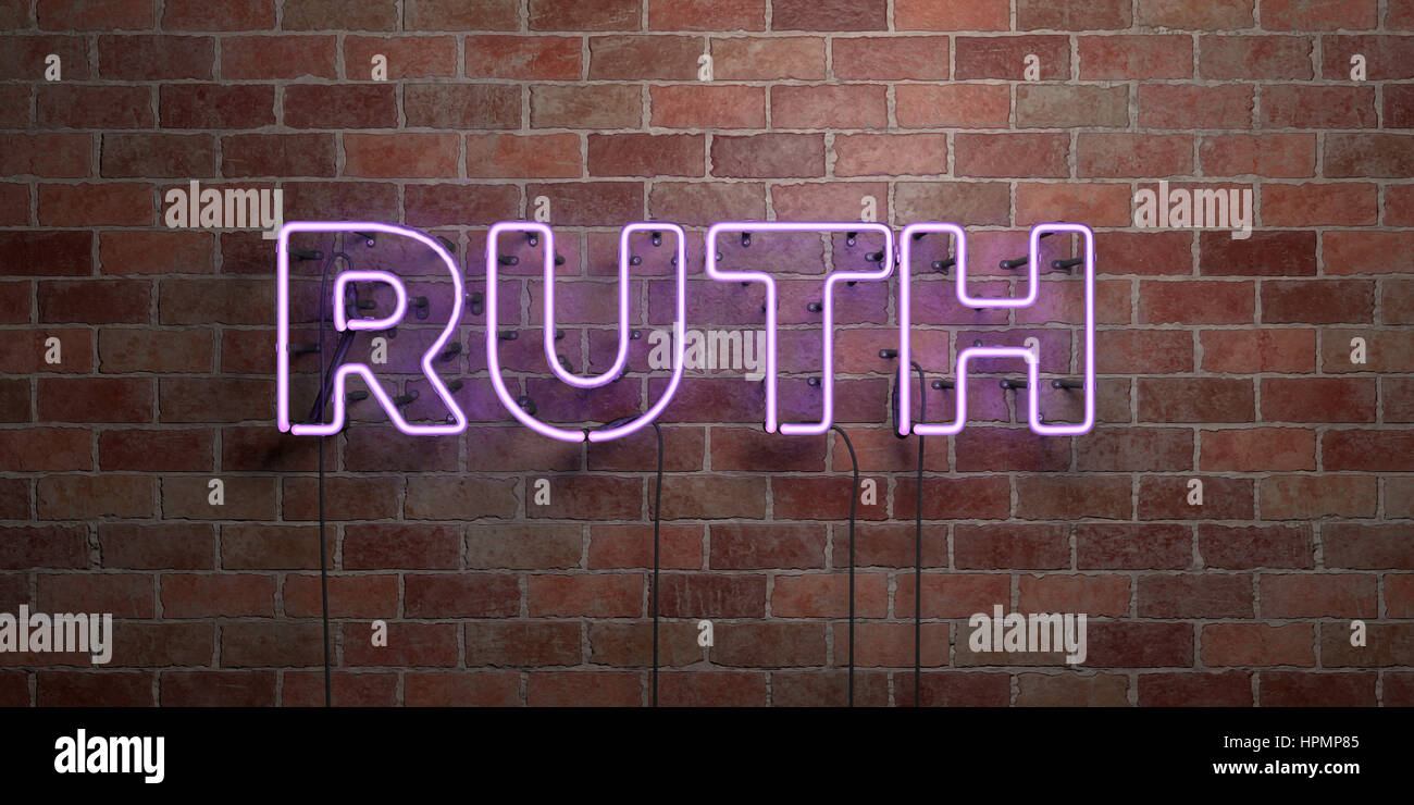 RUTH - fluorescent Neon tube Sign on brickwork - Front view - 3D ...