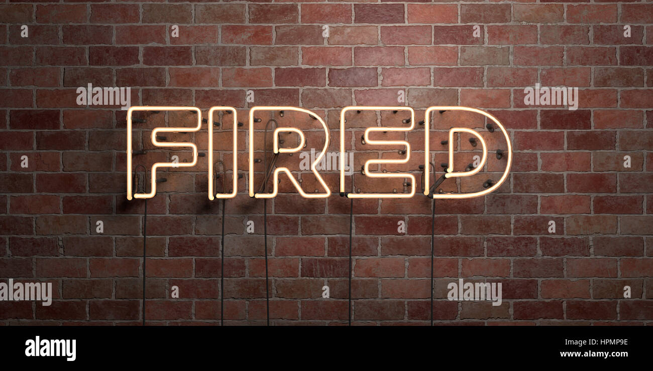 FIRED - fluorescent Neon tube Sign on brickwork - Front view - 3D ...