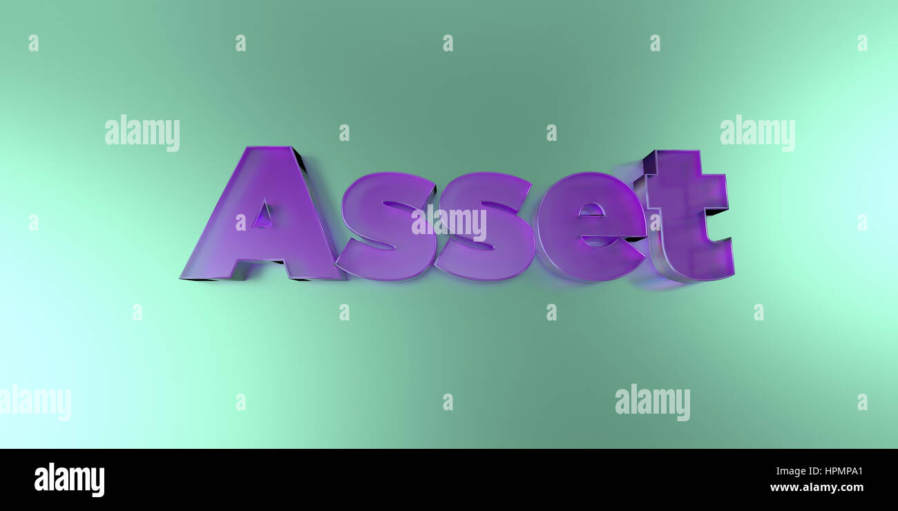 Asset - colorful glass text on vibrant background - 3D rendered royalty ...