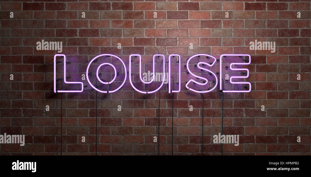 LOUISE - fluorescent Neon tube Sign on brickwork - Front view - 3D ...