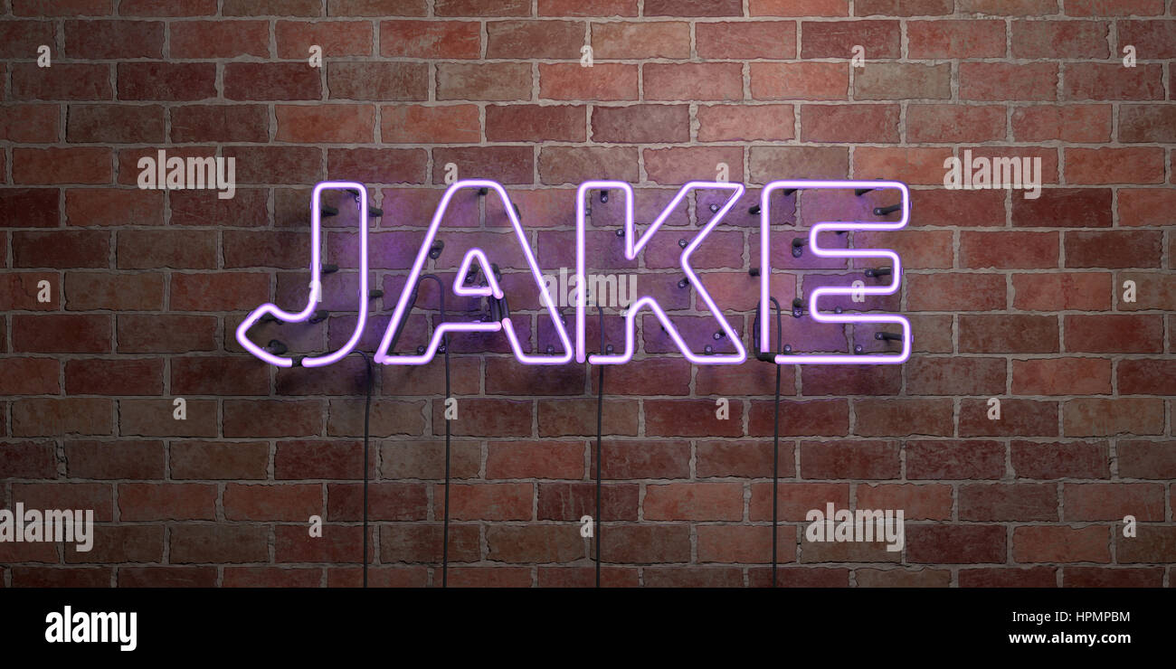 JAKE - fluorescent Neon tube Sign on brickwork - Front view - 3D ...