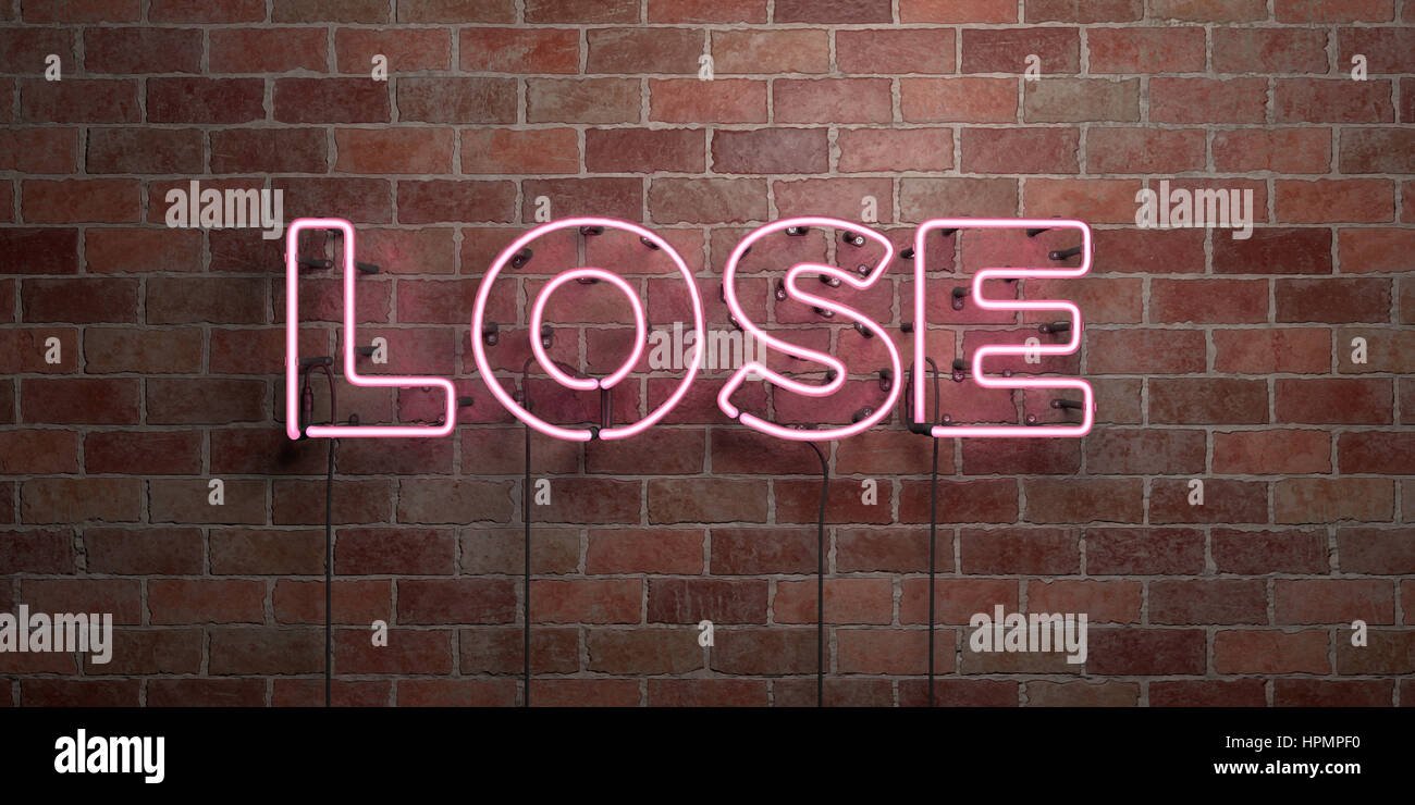 LOSE - fluorescent Neon tube Sign on brickwork - Front view - 3D ...