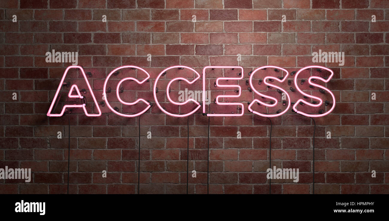 ACCESS - fluorescent Neon tube Sign on brickwork - Front view - 3D ...