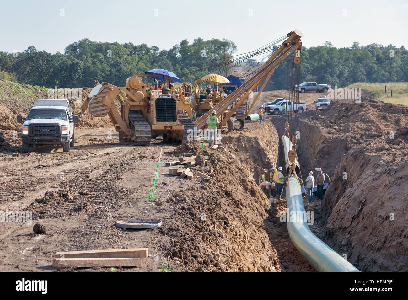 Construction of the Dakota Access Pipeline in Lee County, Iowa in 2016. The pipeline was built ...