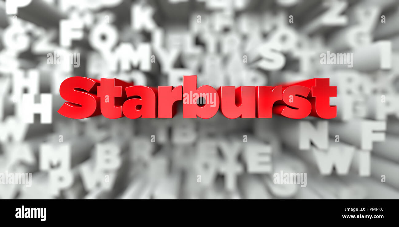 Starburst - Red text on typography background - 3D rendered royalty ...