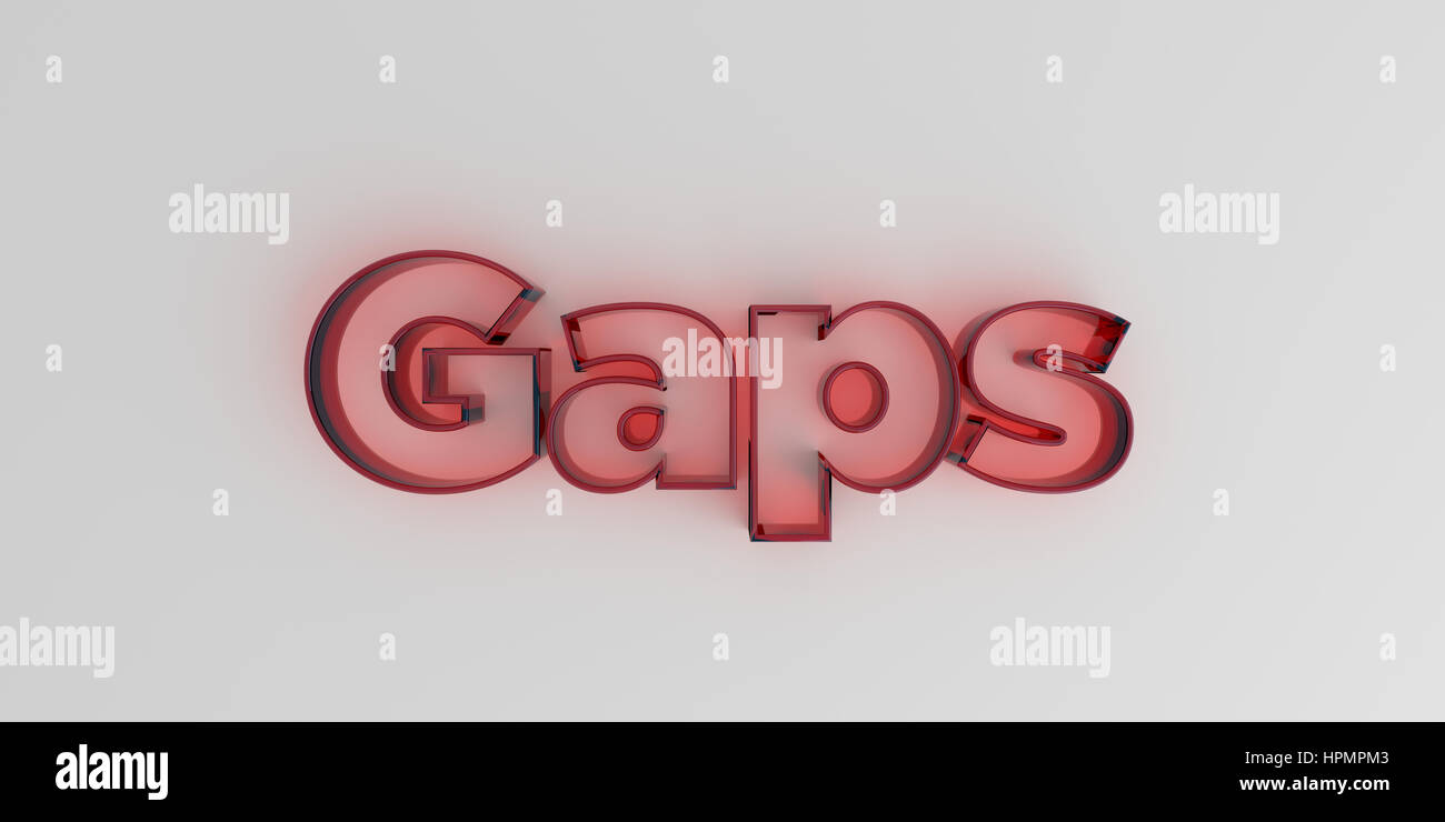 Gaps - Red glass text on white background - 3D rendered royalty free ...