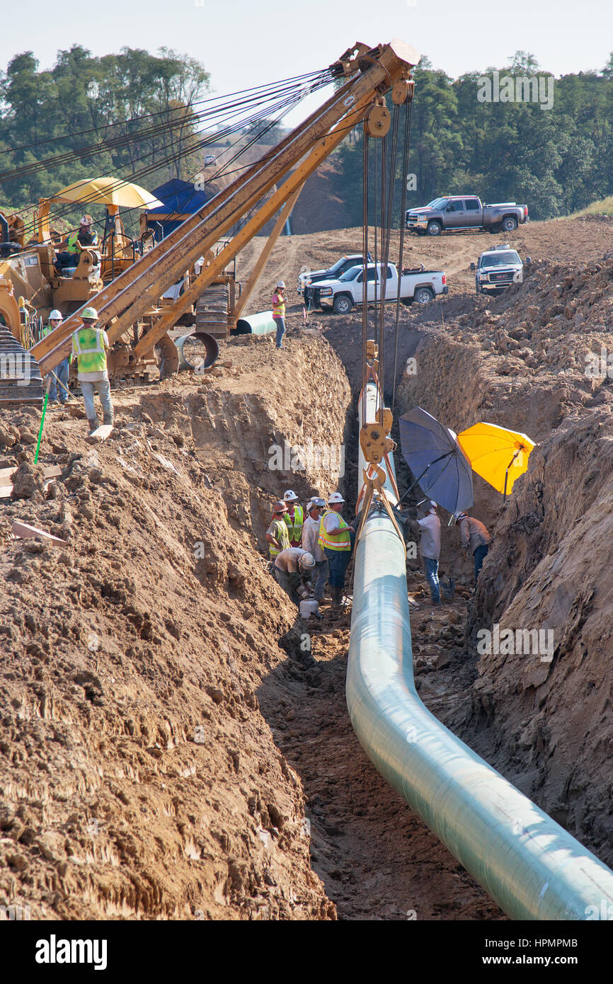 Construction of the Dakota Access Pipeline in Lee County, Iowa in 2016. The pipeline was built ...