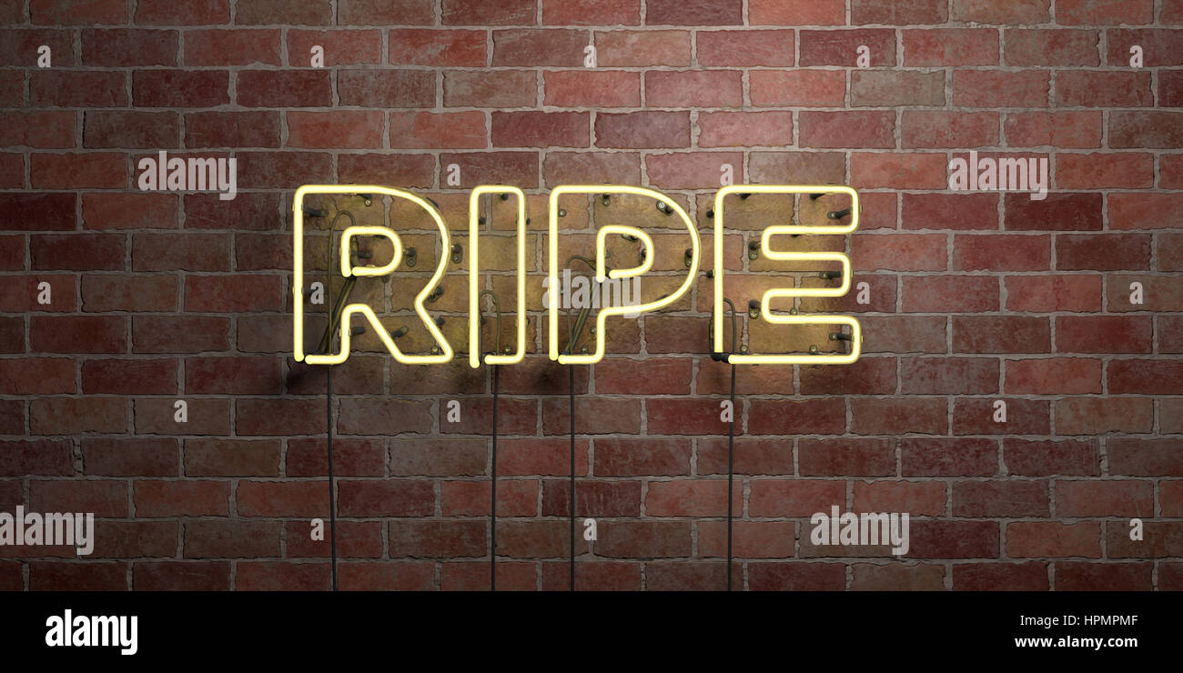 RIPE - fluorescent Neon tube Sign on brickwork - Front view - 3D ...