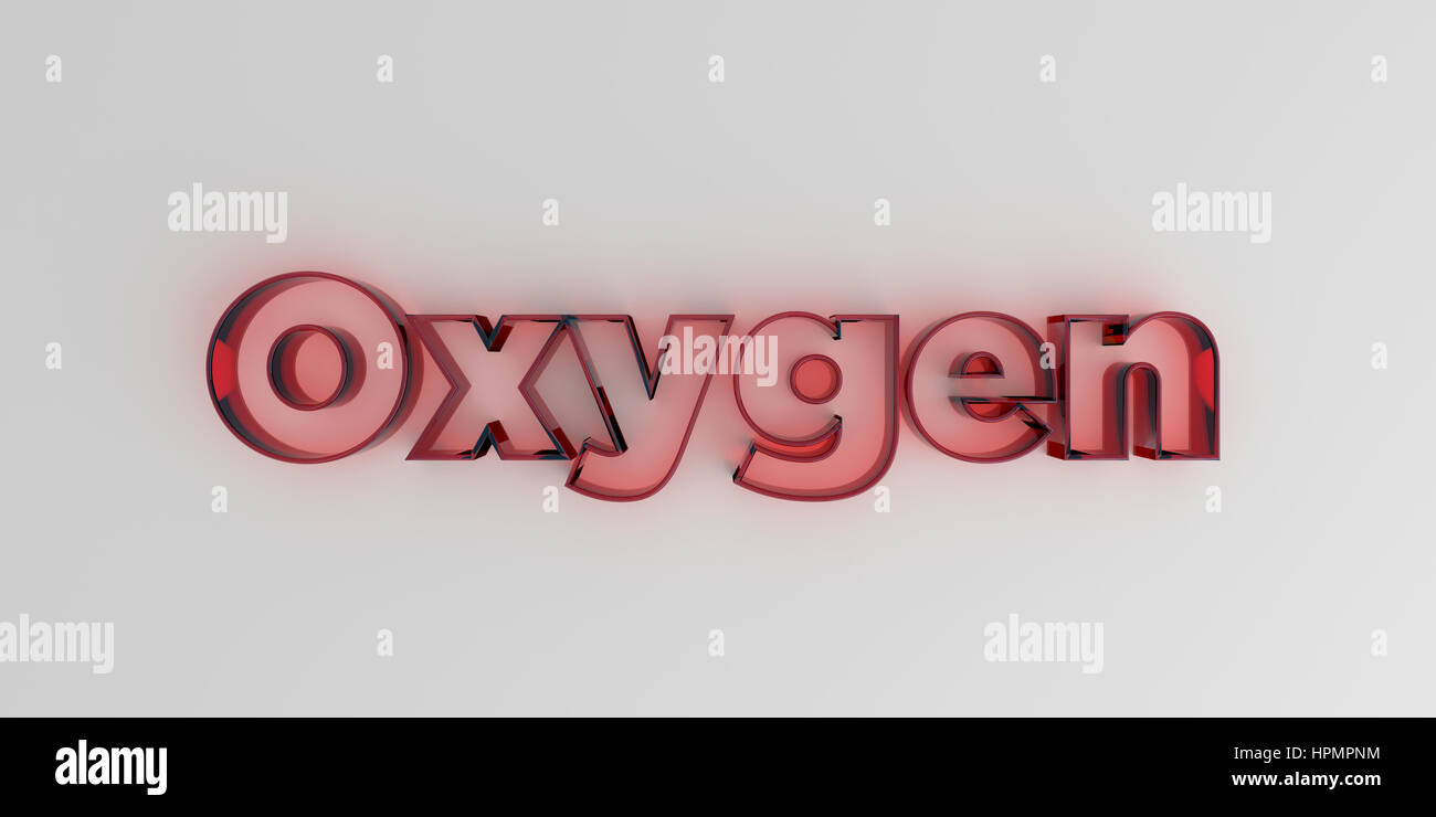 Oxygen - Red glass text on white background - 3D rendered royalty free ...