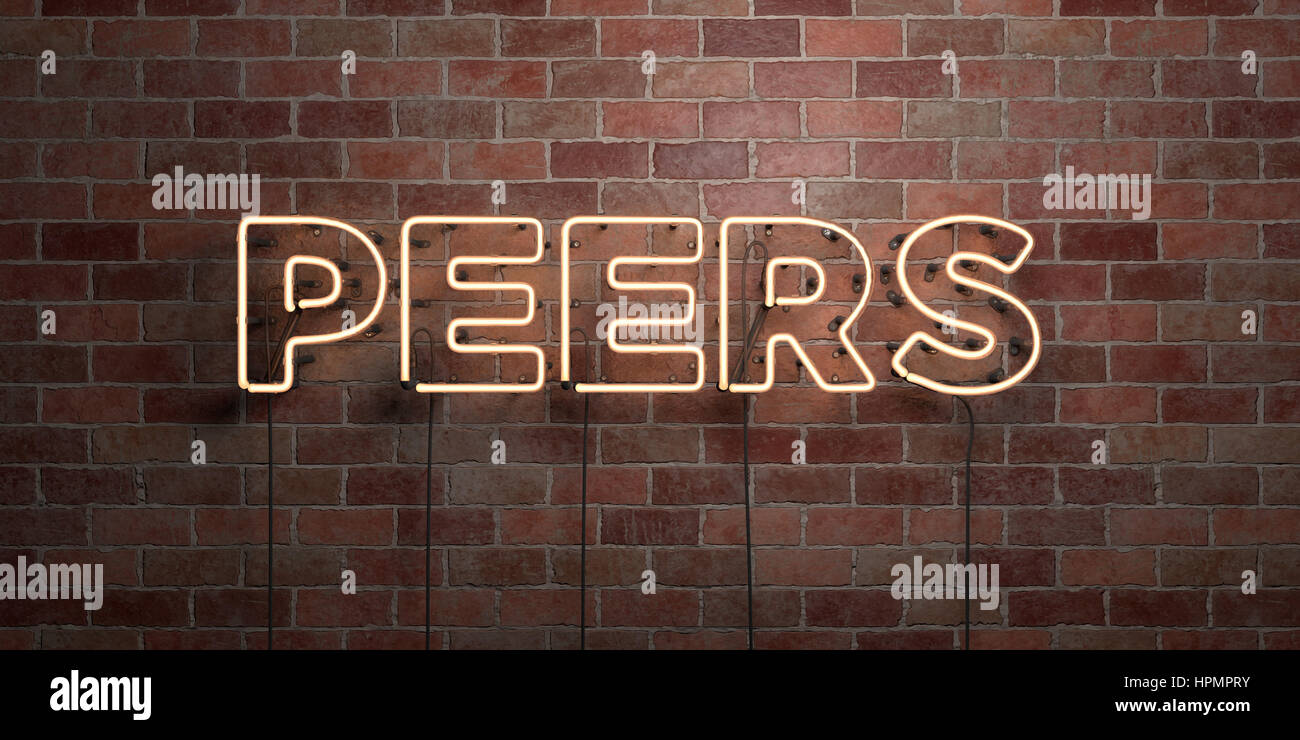 PEERS - fluorescent Neon tube Sign on brickwork - Front view - 3D ...