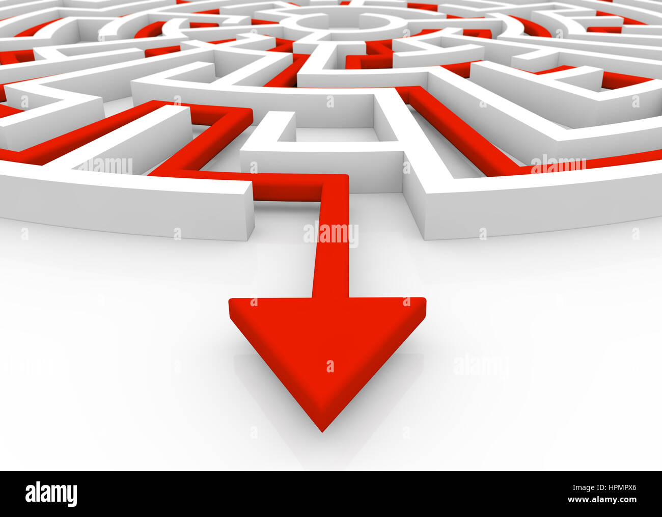 solution concept: green arrow path showing labyrinth´s end Stock Photo ...