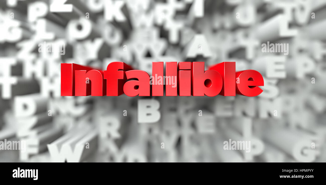 Infallible - Red text on typography background - 3D rendered royalty ...