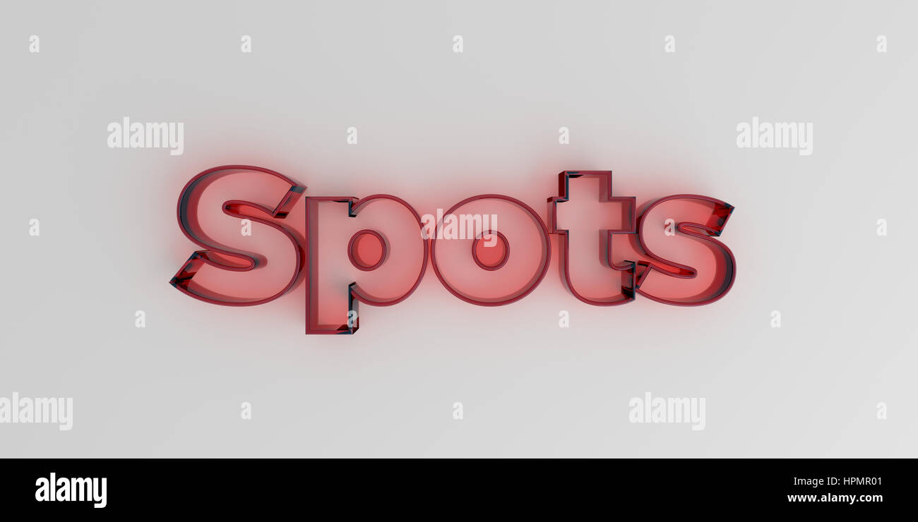 Spots - Red glass text on white background - 3D rendered royalty free ...