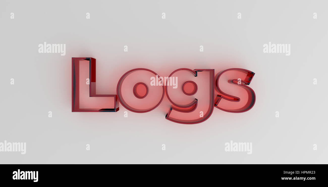 Logs - Red glass text on white background - 3D rendered royalty free ...