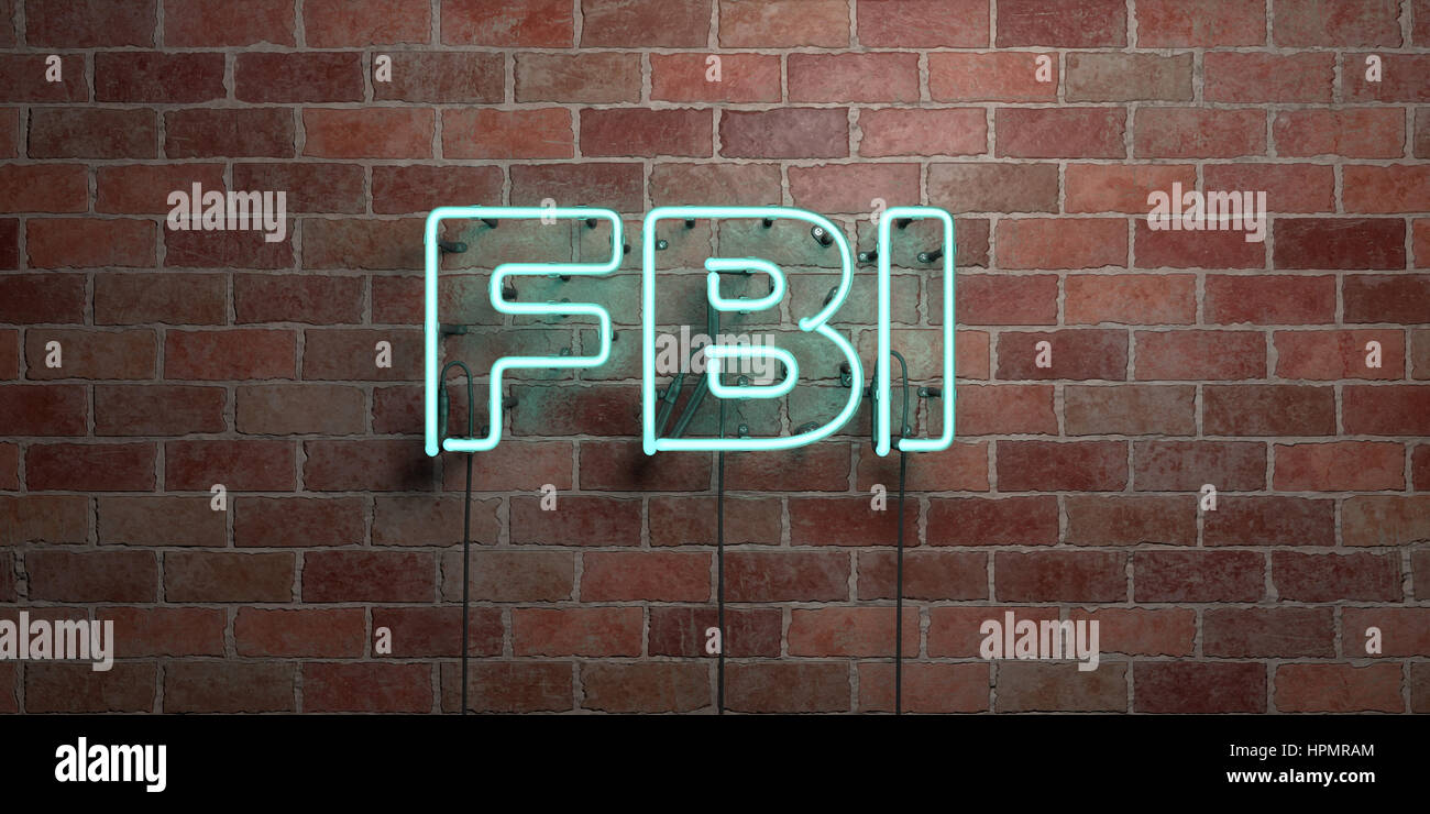 FBI - fluorescent Neon tube Sign on brickwork - Front view - 3D ...