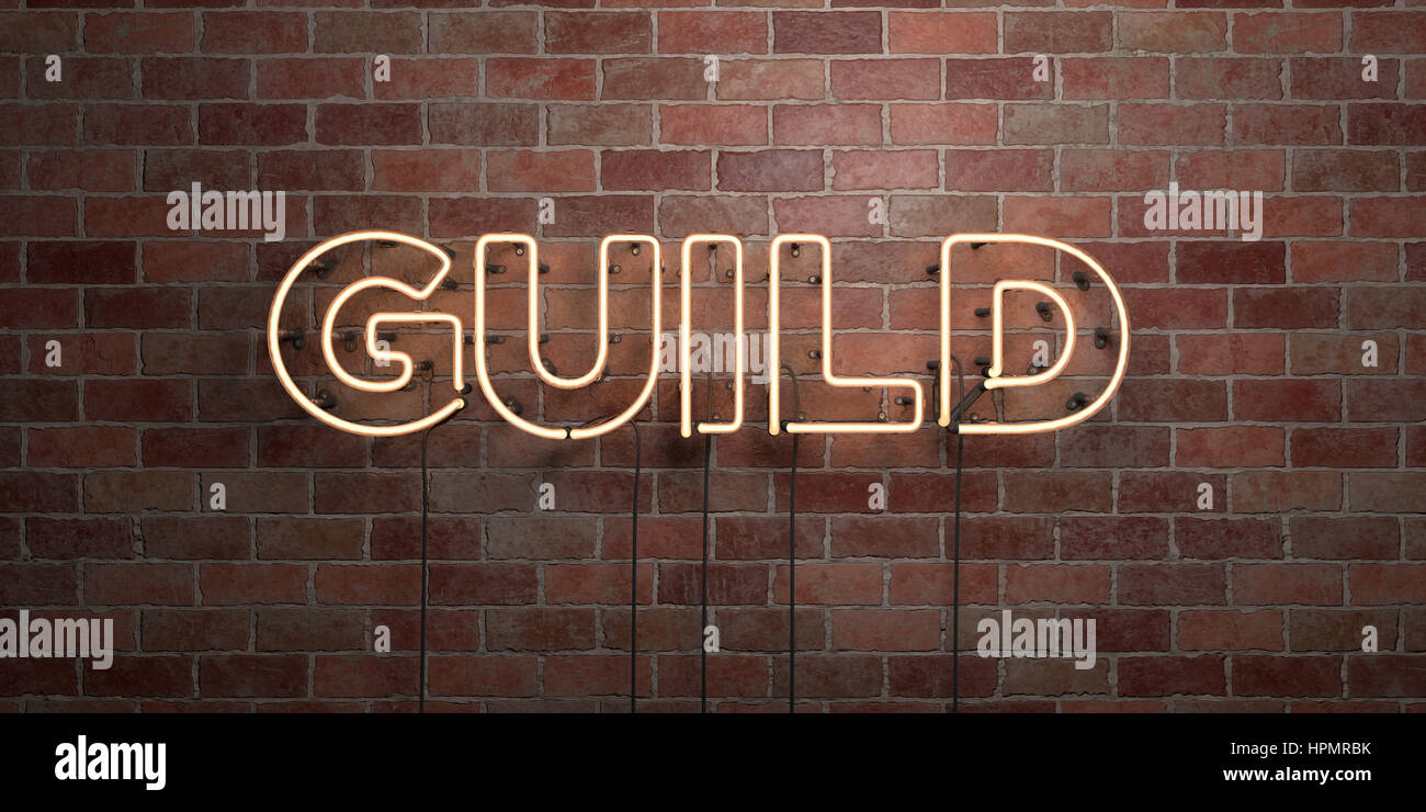 GUILD - fluorescent Neon tube Sign on brickwork - Front view - 3D ...