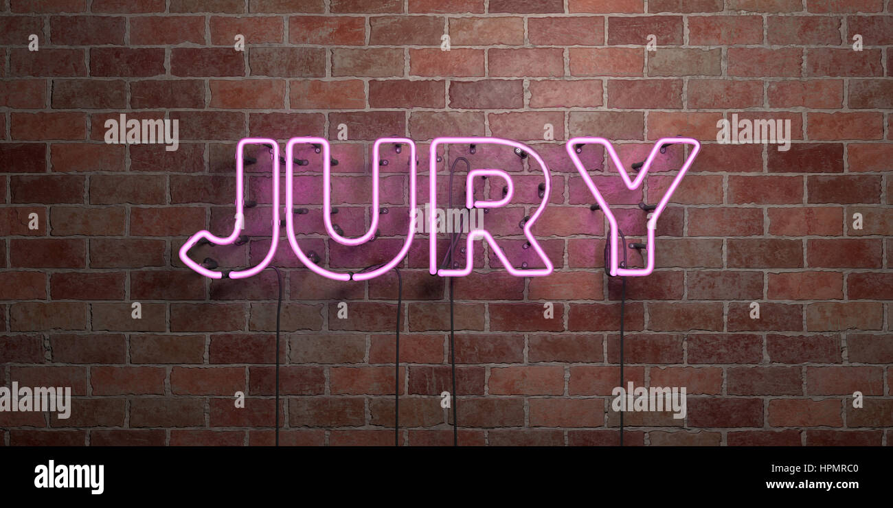 JURY - fluorescent Neon tube Sign on brickwork - Front view - 3D ...