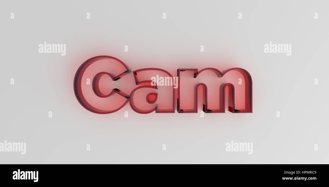 Cam - Red glass text on white background - 3D rendered royalty free ...