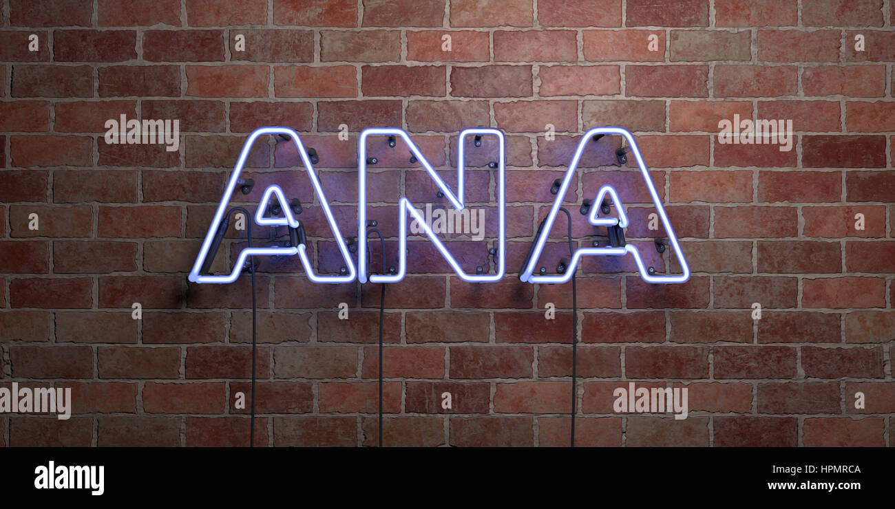 ANA - fluorescent Neon tube Sign on brickwork - Front view - 3D ...