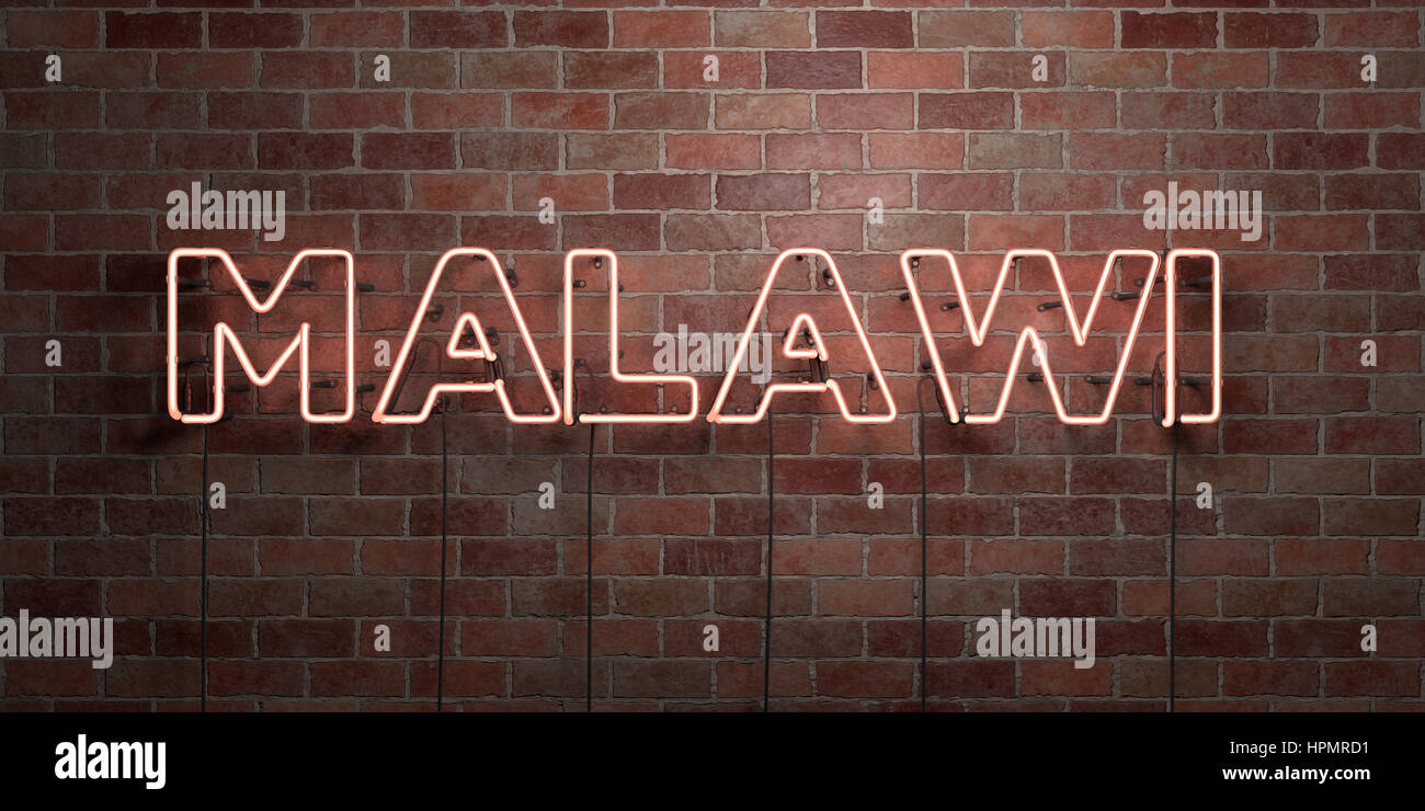 MALAWI - fluorescent Neon tube Sign on brickwork - Front view - 3D ...