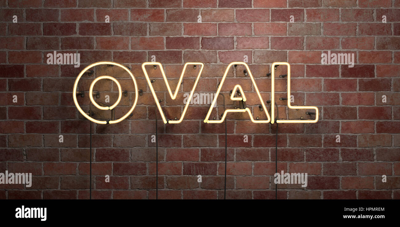 OVAL - fluorescent Neon tube Sign on brickwork - Front view - 3D ...
