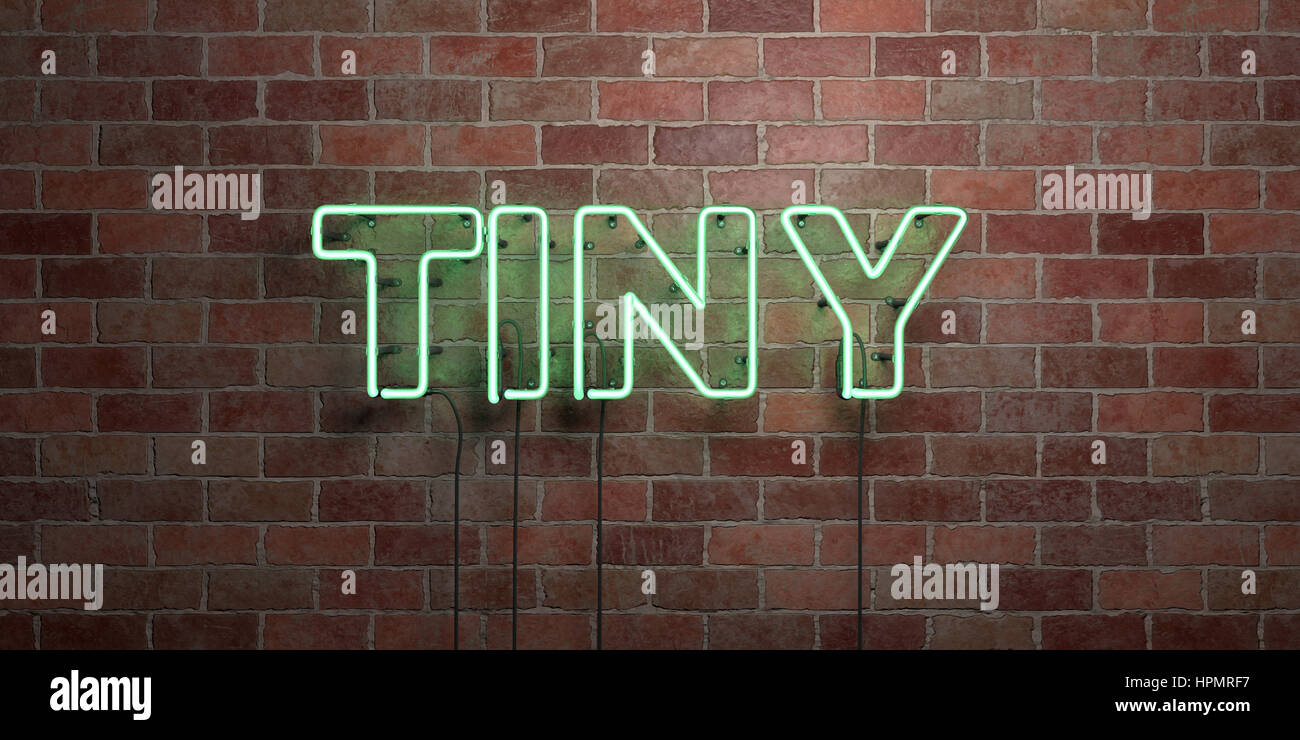 TINY - fluorescent Neon tube Sign on brickwork - Front view - 3D ...