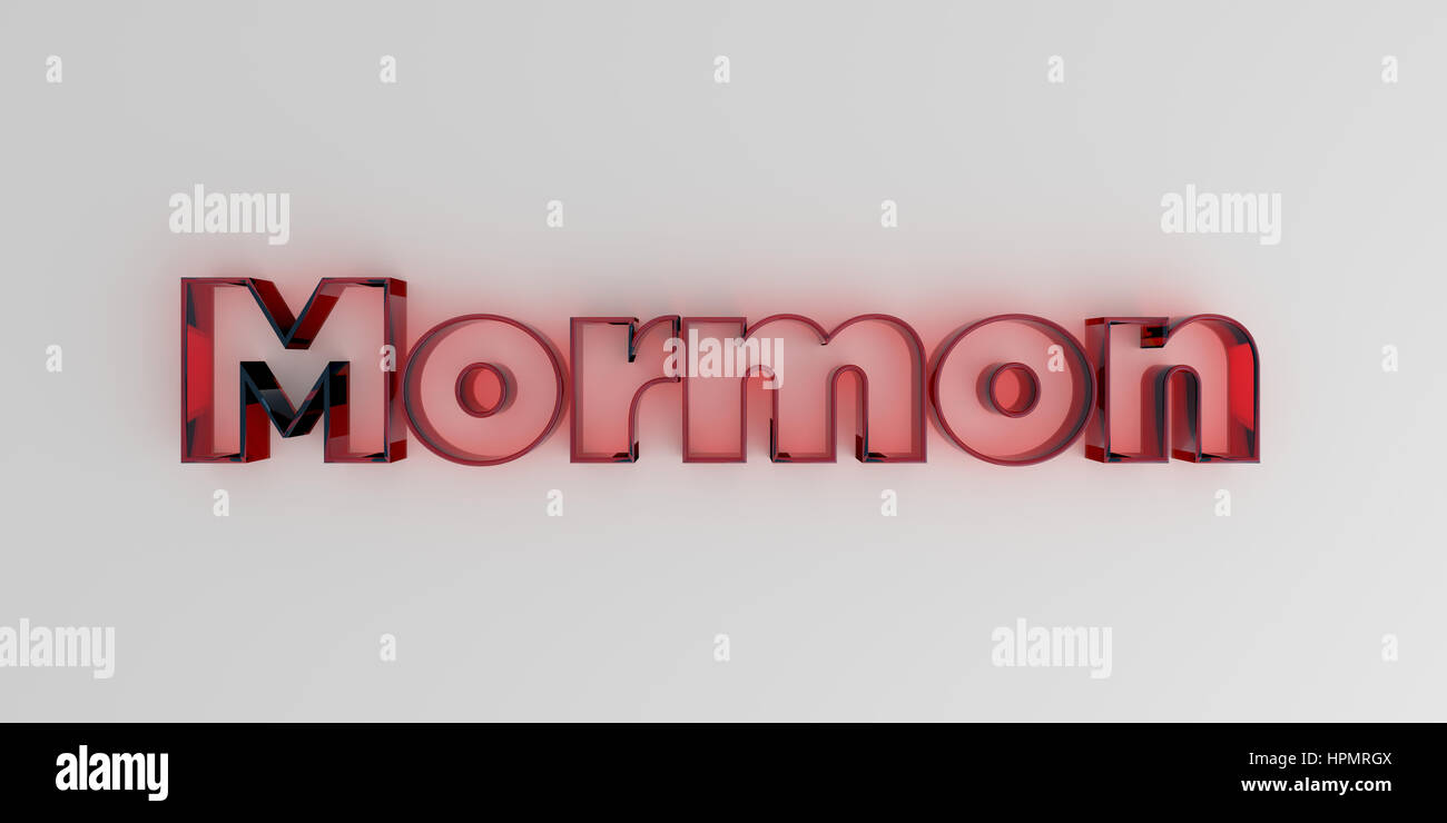 Mormon - Red glass text on white background - 3D rendered royalty free ...