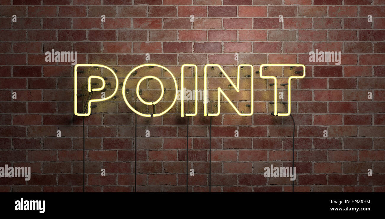 POINT - fluorescent Neon tube Sign on brickwork - Front view - 3D ...