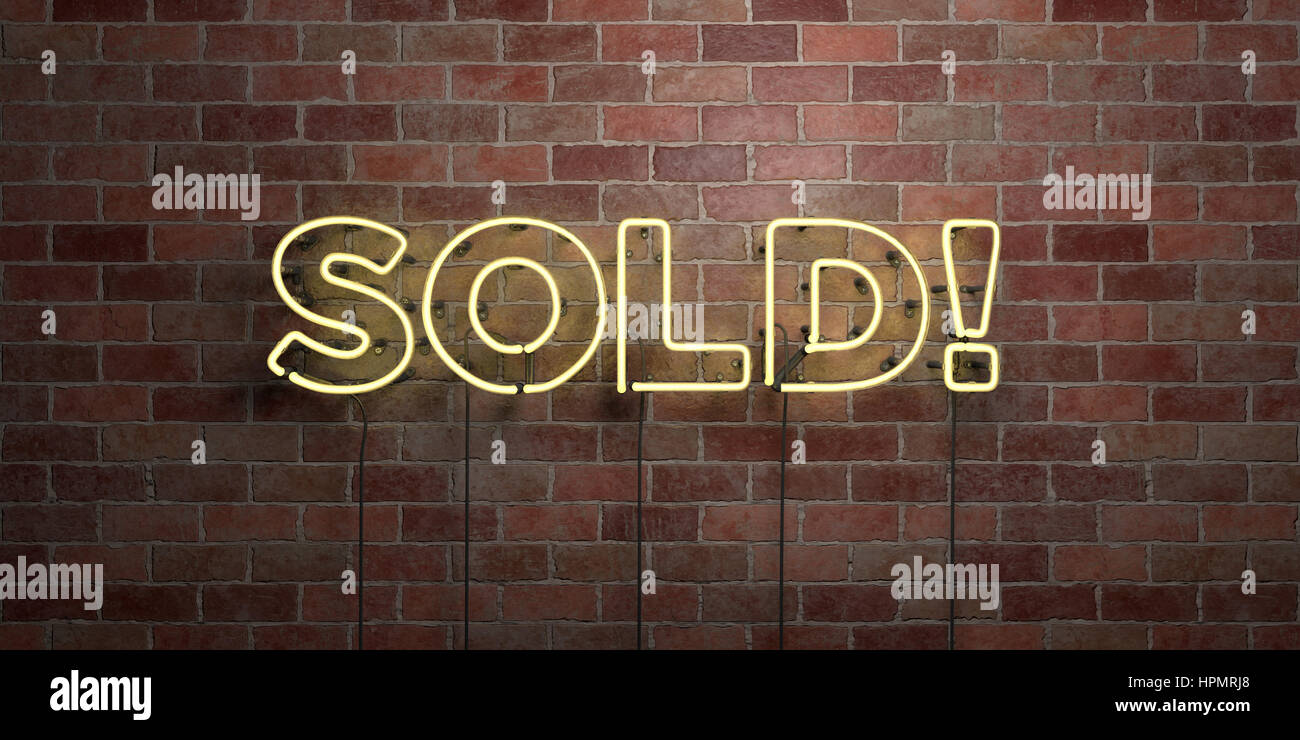 SOLD! - fluorescent Neon tube Sign on brickwork - Front view - 3D ...