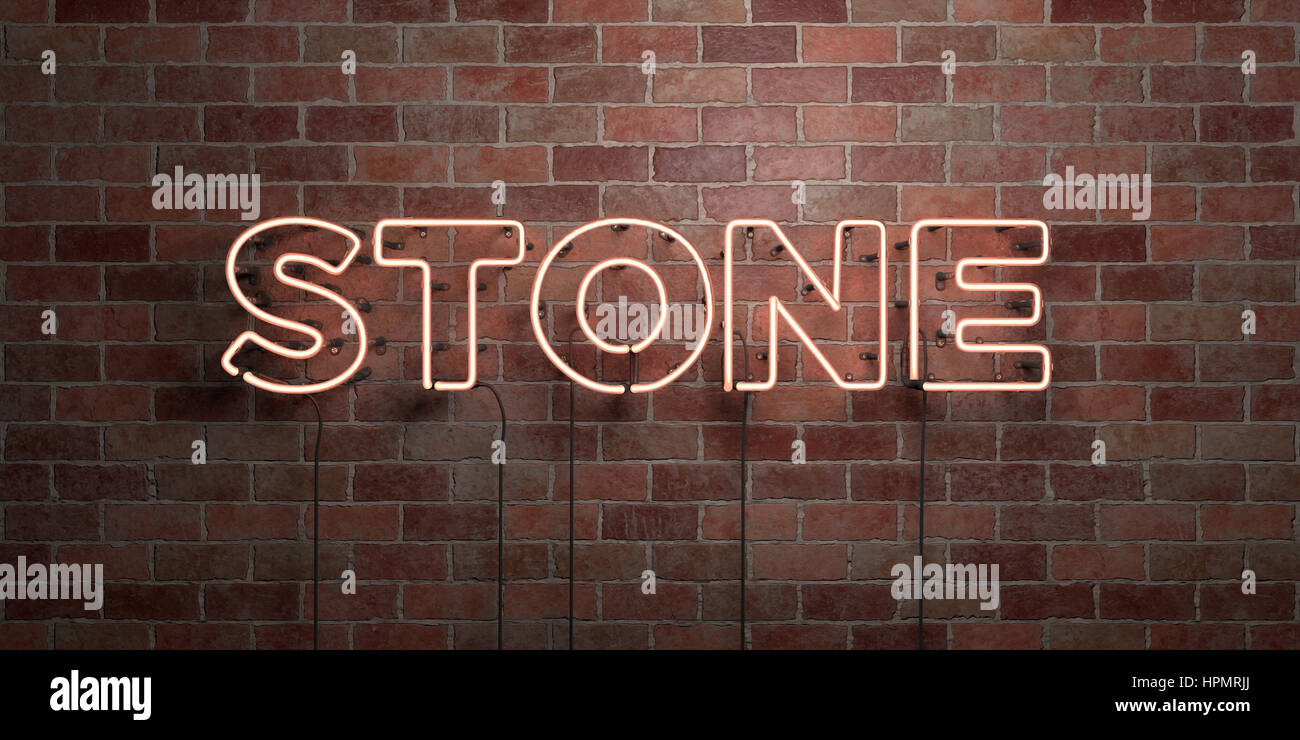 STONE - fluorescent Neon tube Sign on brickwork - Front view - 3D ...
