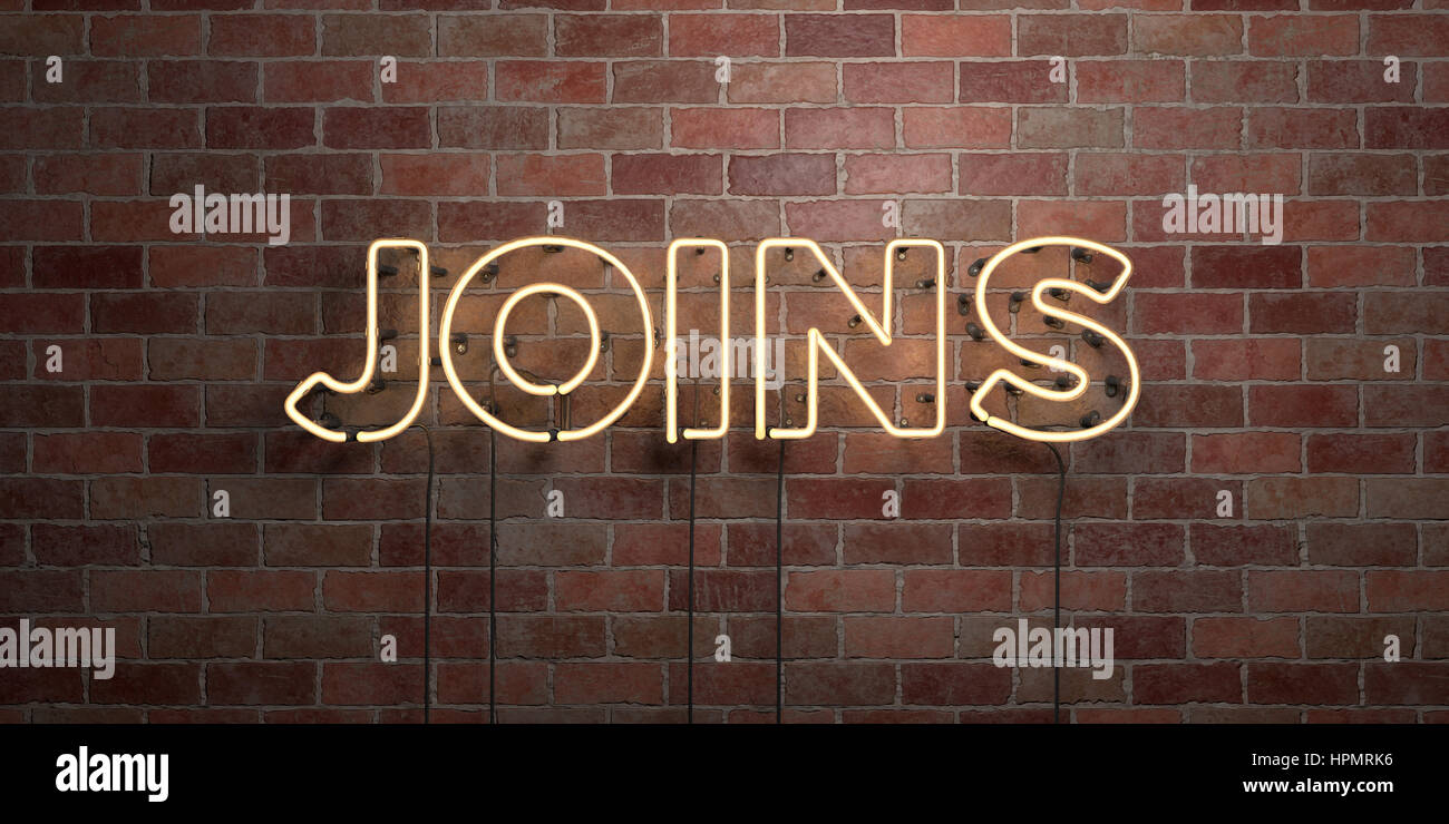 JOINS - fluorescent Neon tube Sign on brickwork - Front view - 3D ...