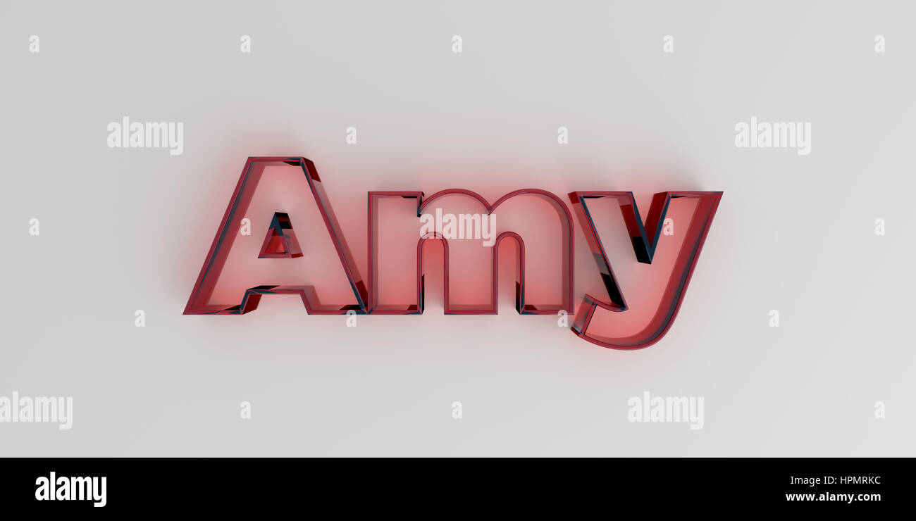Amy - Red glass text on white background - 3D rendered royalty free ...