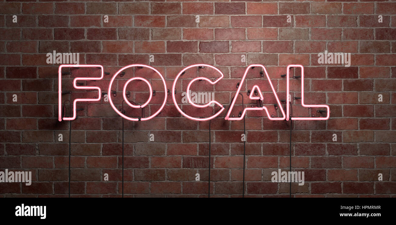 FOCAL - fluorescent Neon tube Sign on brickwork - Front view - 3D ...