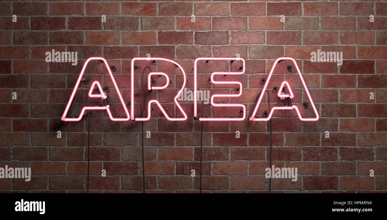 AREA - fluorescent Neon tube Sign on brickwork - Front view - 3D ...