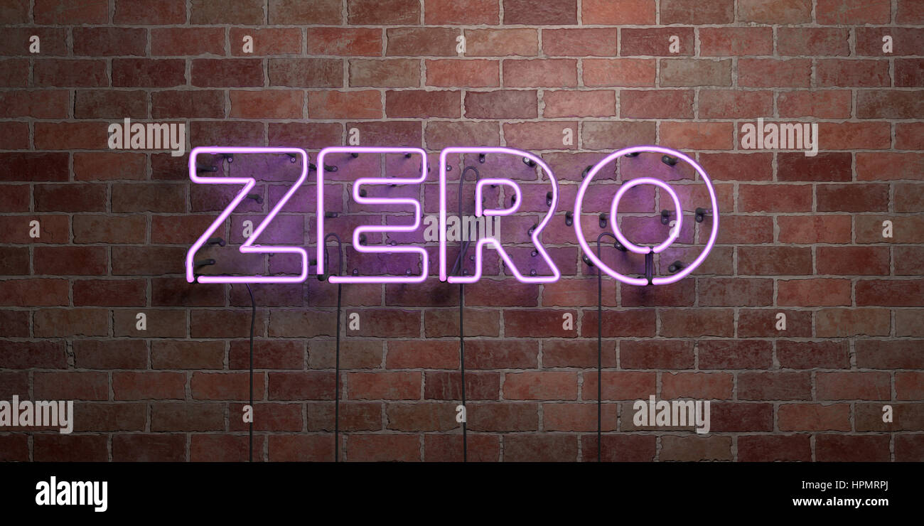 ZERO - fluorescent Neon tube Sign on brickwork - Front view - 3D ...